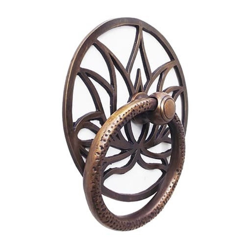 Vintage Solid Brass Main Entry Door Pull Handle Round Lotus | Etsy