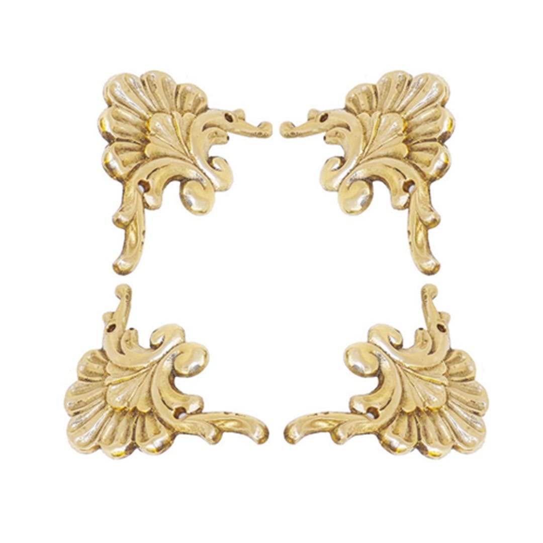Set of 4 Vintage Solid Brass Flower Cartouche Corner Plates - Etsy