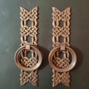 Pair of Vintage Carve String Ring Main Entry Door Pull Handle Solid ...