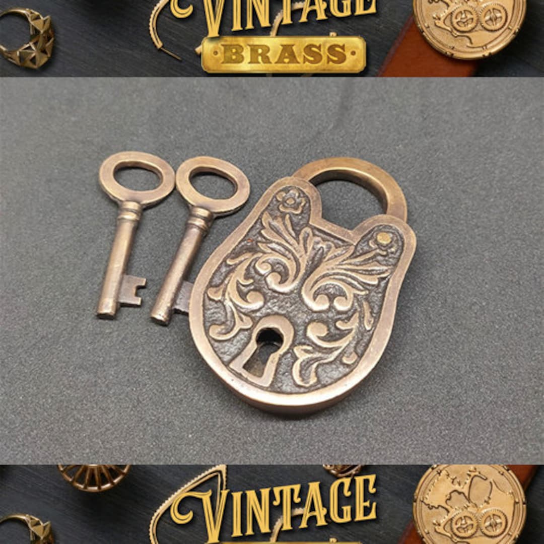 Vintage Ornate Flower Old PADLOCK Solid Brass Antique Key Working Lock ...