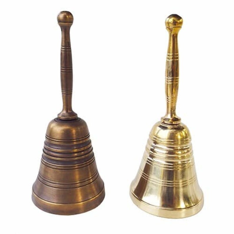 Vintage School Bell Hand Bell Antique Solid Polished Brass Small Toy ...