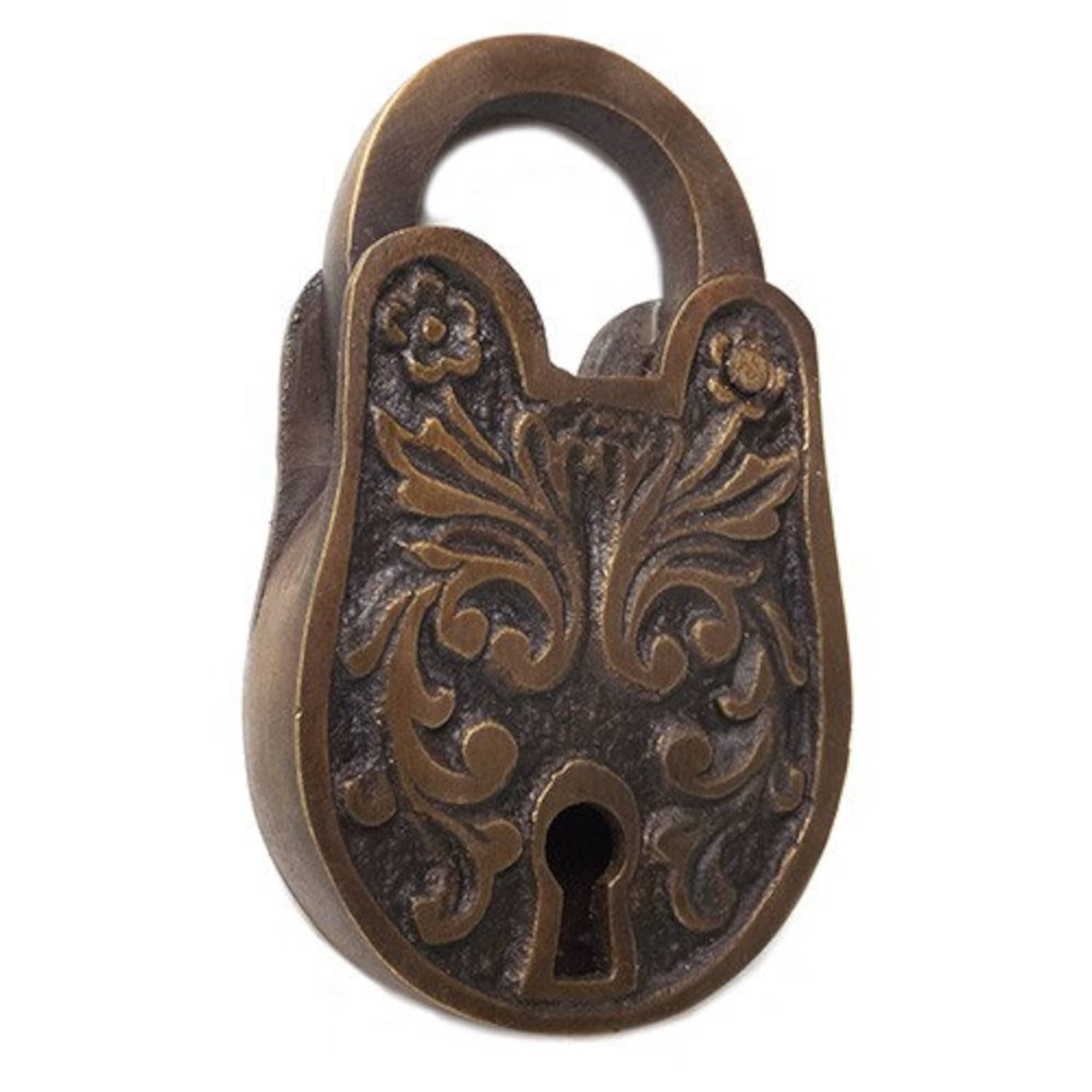 Vintage Ornate Flower Old PADLOCK Solid Brass Antique Key - Etsy