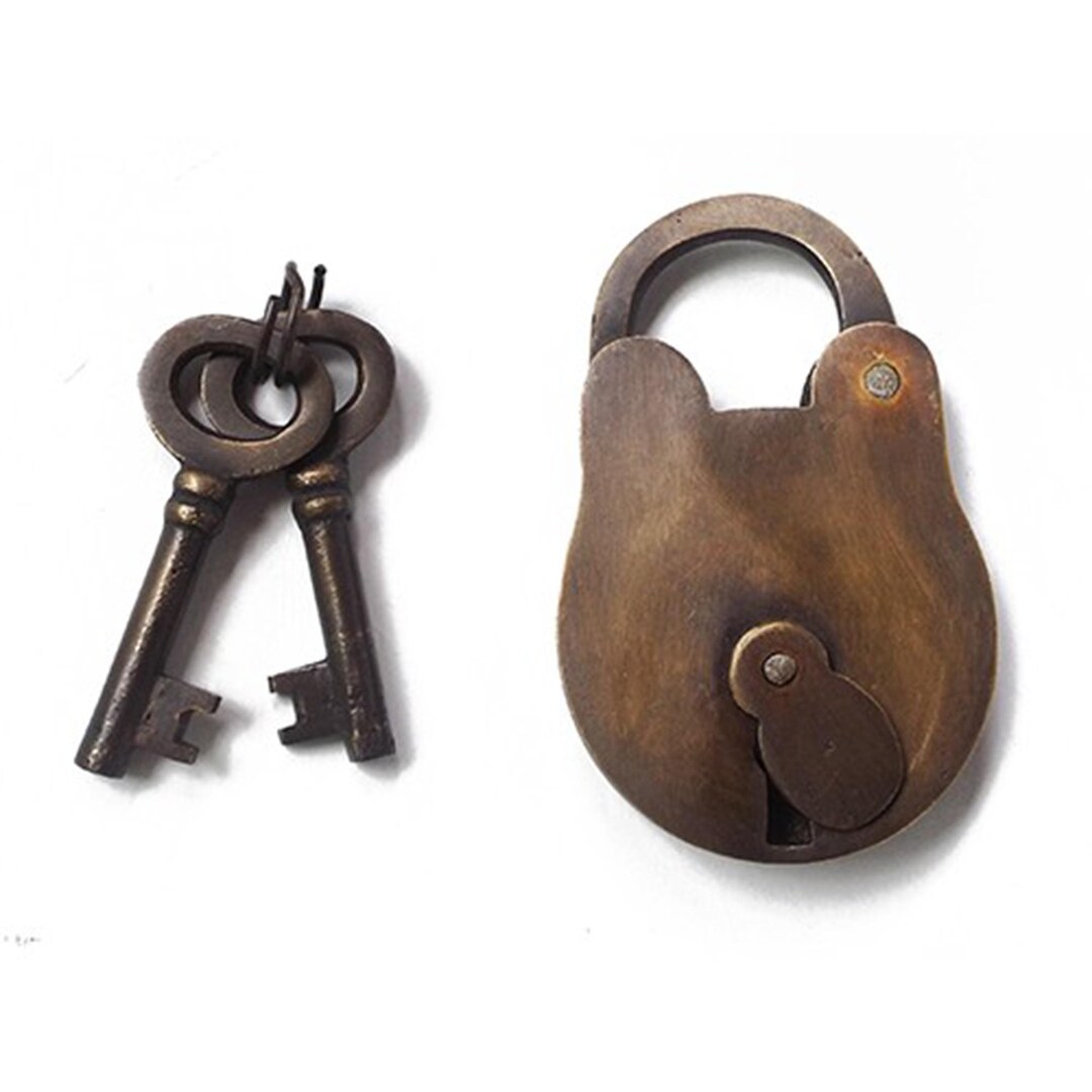 Vintage Classic Plain Simple Old PADLOCK Solid Brass Antique Safe Key ...