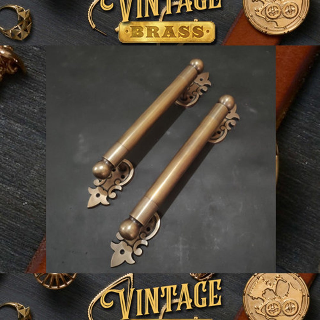 Vintage Executive Round Main Entry Door Pull Handle Antique Solid Brass ...