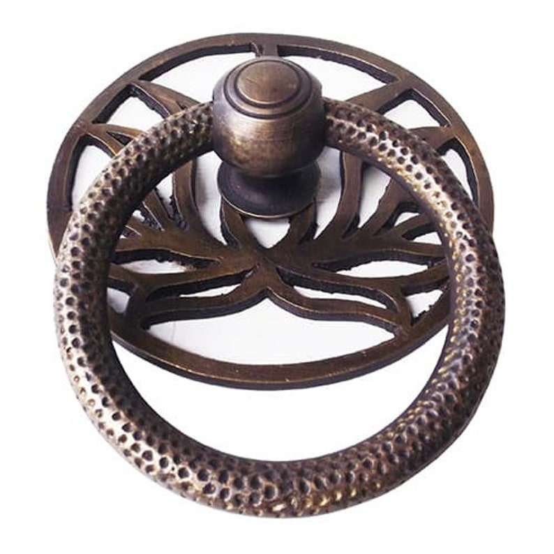 Vintage Solid Brass Main Entry Door Pull Handle Round Lotus | Etsy