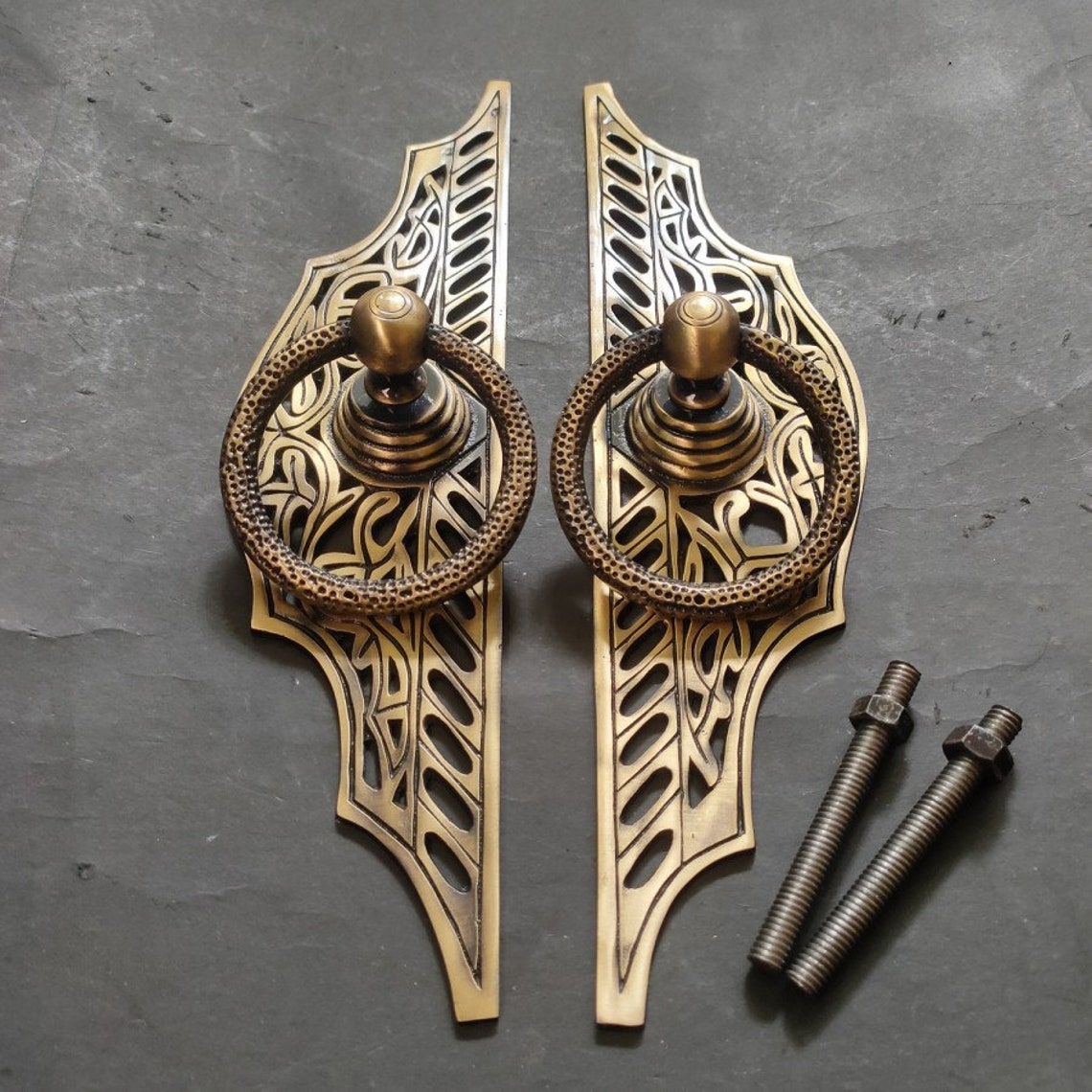 Set of Vintage Classic Elegant Main Entry Door Pull Brass Handle ...