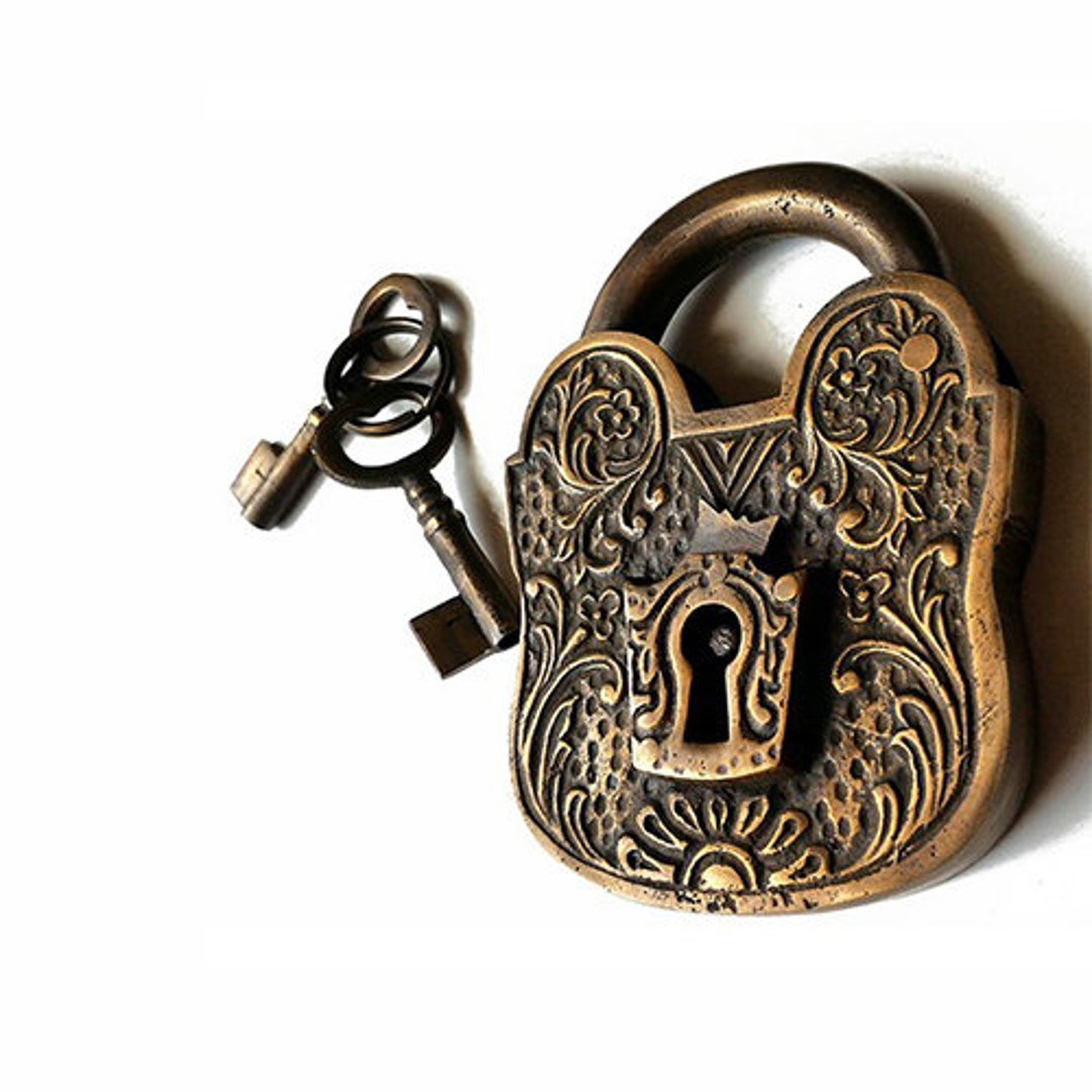 Vintage Victorian Classic Old PADLOCK Antique Solid Brass Safe Key ...