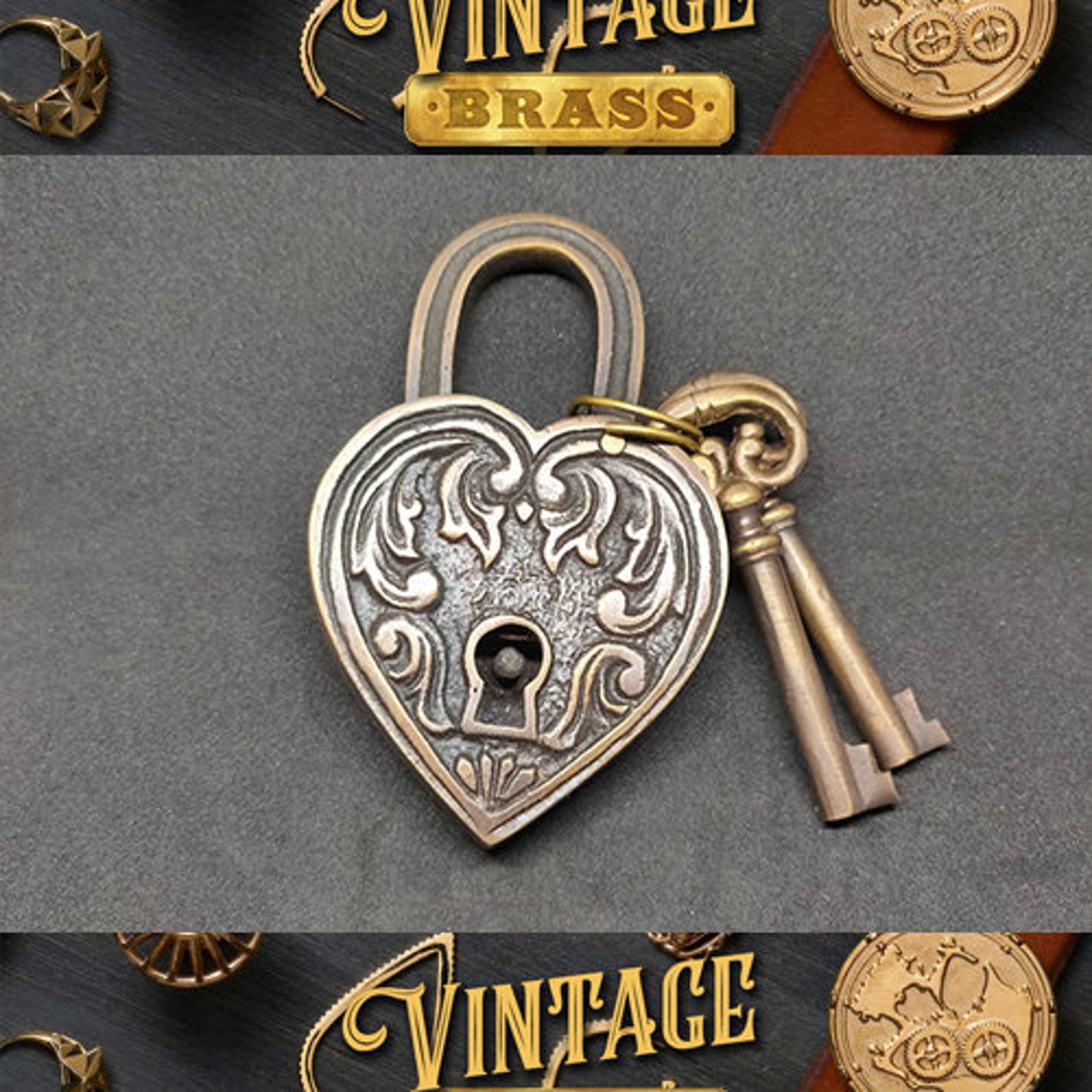 Vintage Ornate Love Old PADLOCK Solid Brass Antique Safe Key - Etsy