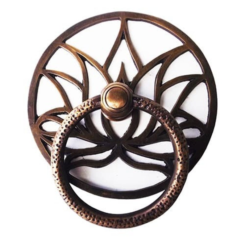 Vintage Solid Brass Main Entry Door Pull Handle Round Lotus | Etsy