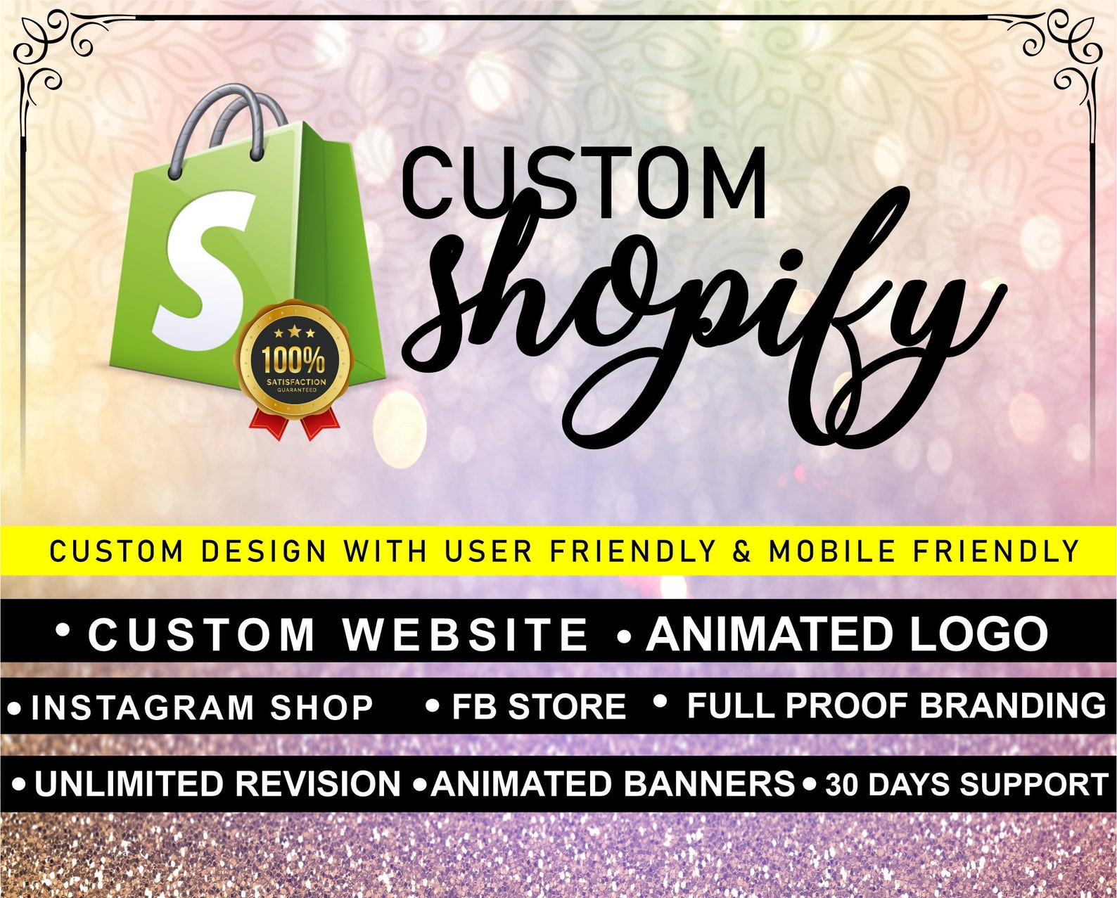 Shopify Custom Website Design Animated Logo Design Cute | Etsy
