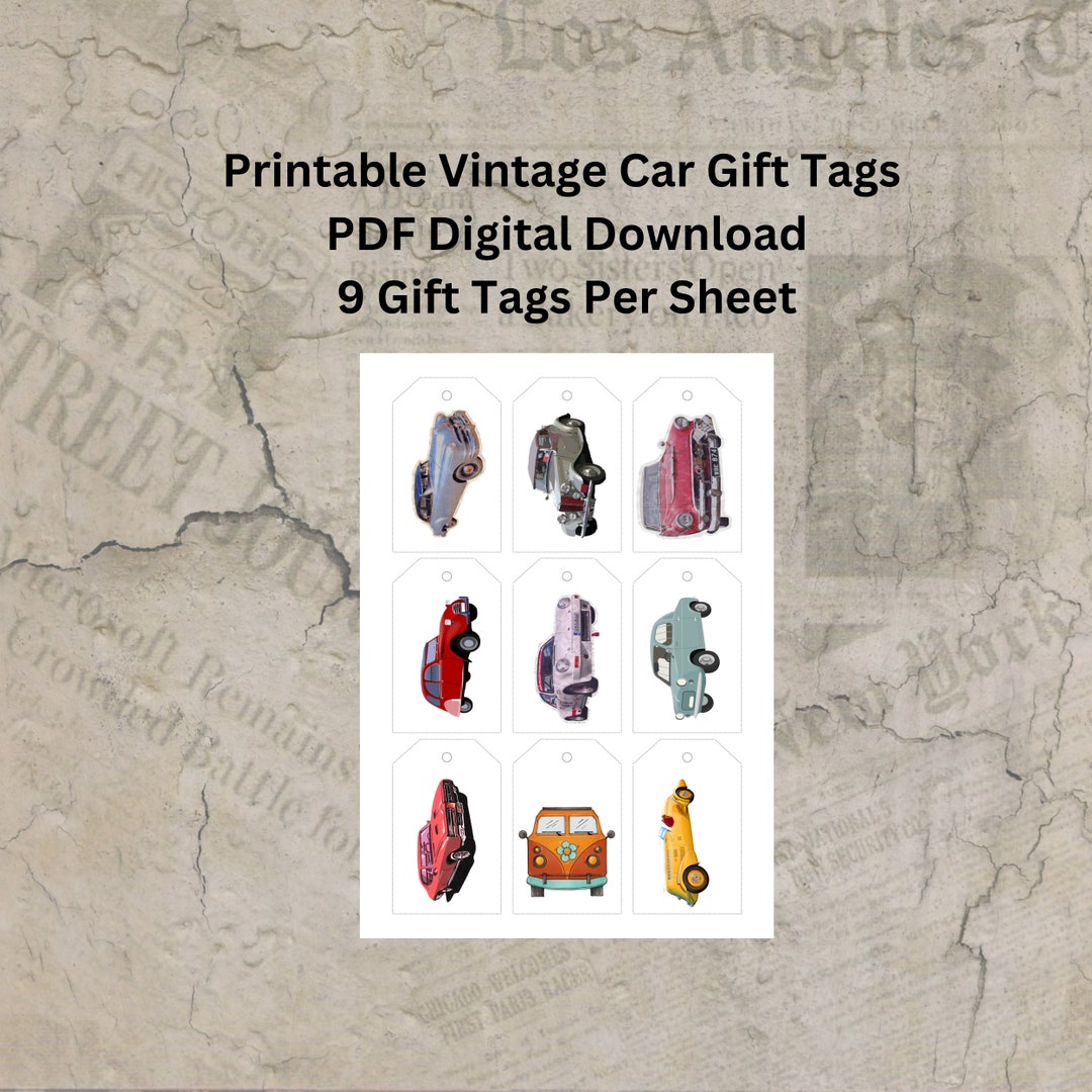Printable Vintage Car Gift Tags. Instant Download. A Differnt - Etsy