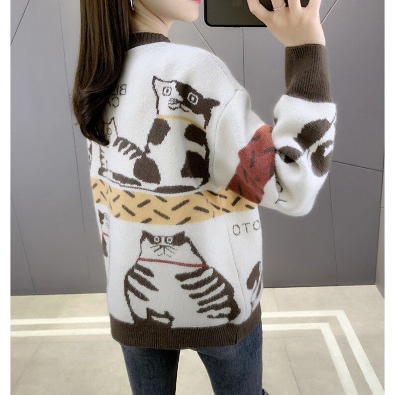 Cartoon Cat V Neck Cardigan, Womens Cardigan, Womens Outerwear, Womens ...