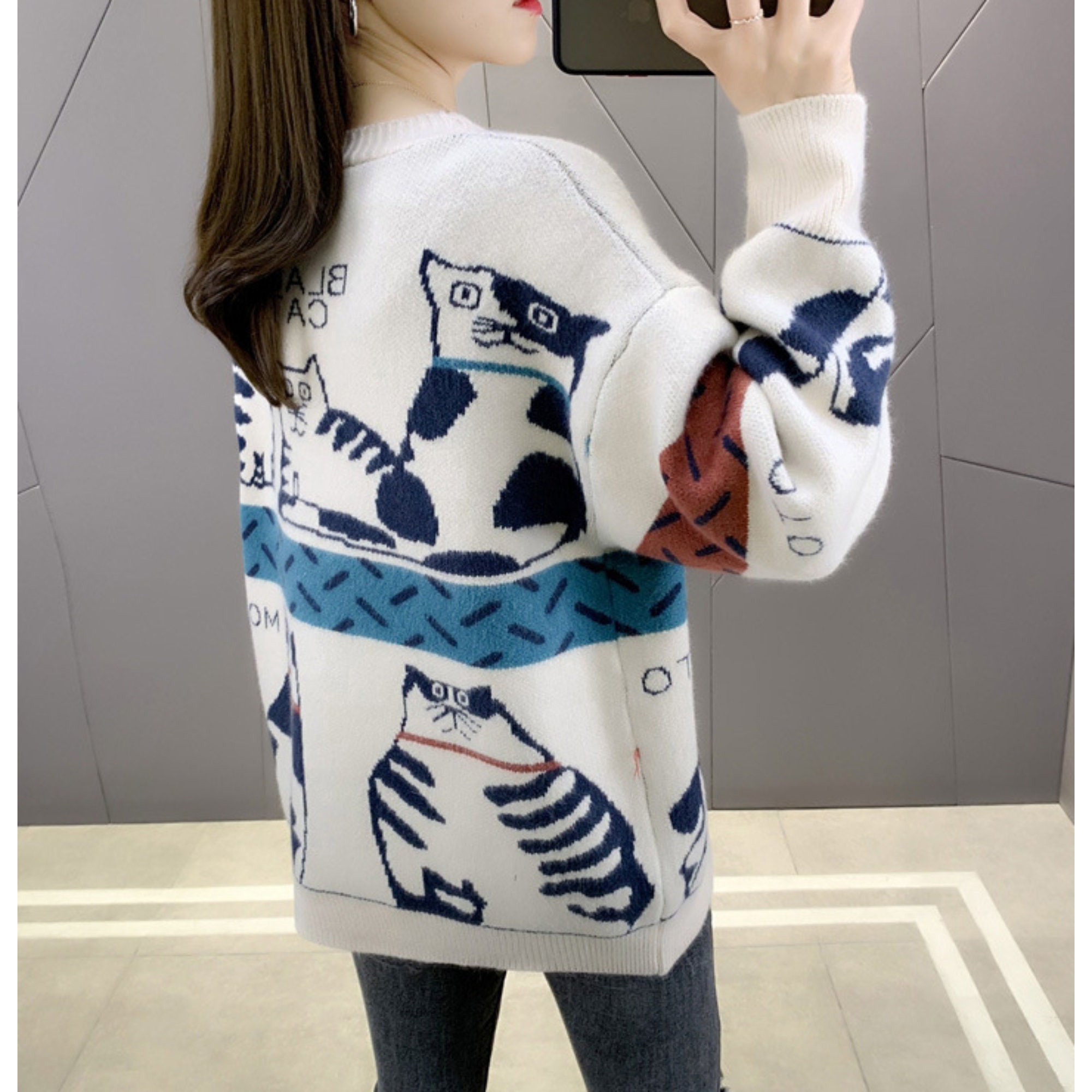 Cartoon Cat V Neck Cardigan, Womens Cardigan, Womens Outerwear, Womens ...