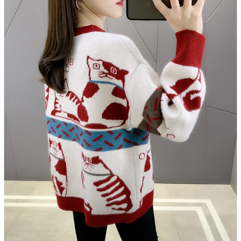 Cartoon Cat V Neck Cardigan, Womens Cardigan, Womens Outerwear, Womens ...