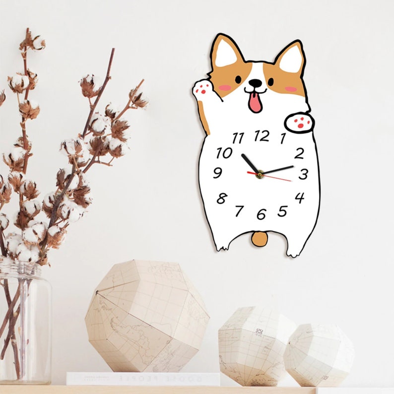 Cartoon Corgi Wall Clock, Wall Decor, Cute Clock, Animal Clock, Gift ...