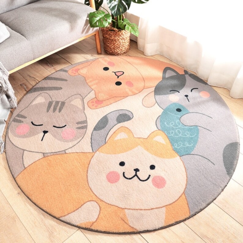 Cartoon Cute Kawaii Cat Round Mat Carpet Cute Home Decor Cat | Etsy