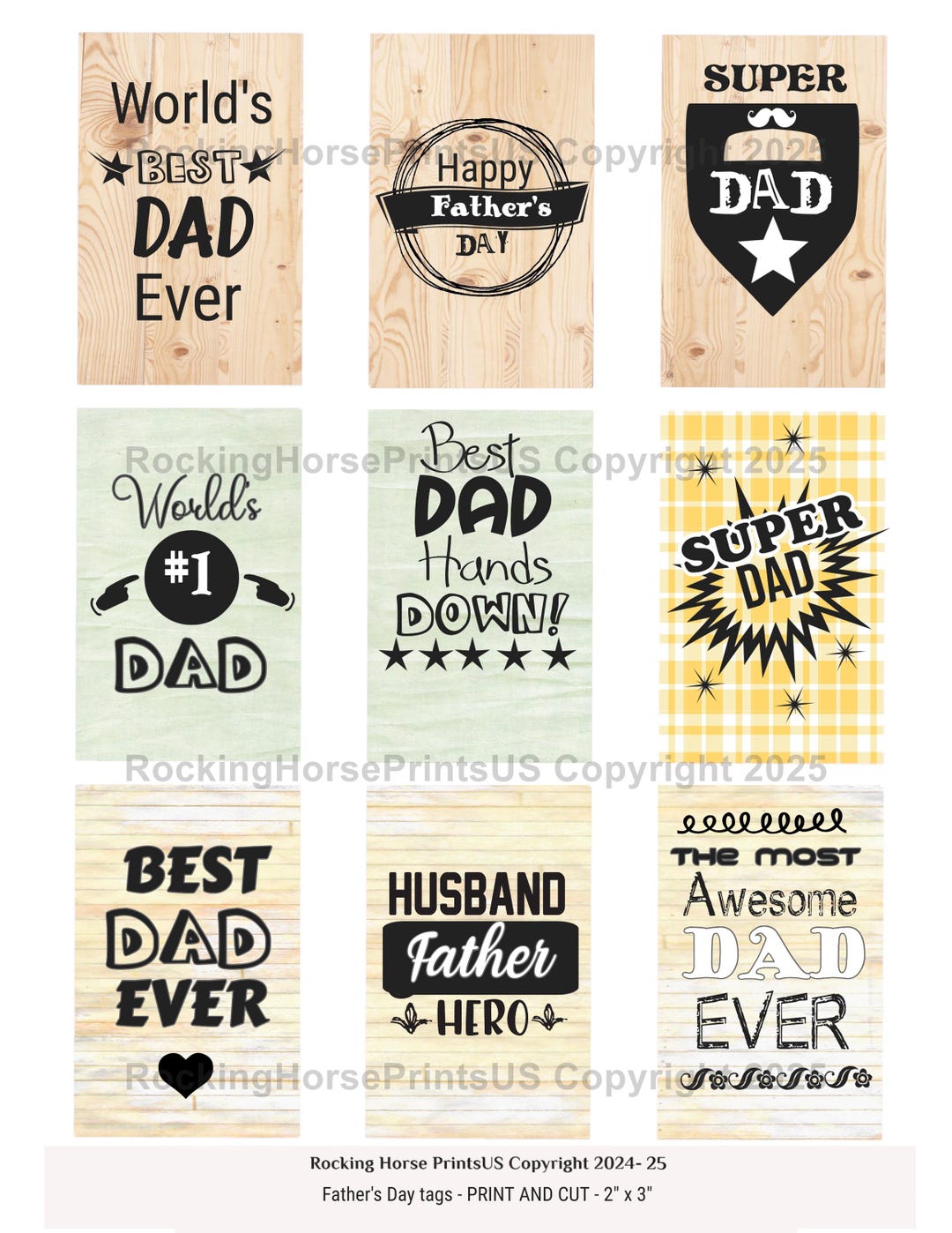 Father's Day Tags - 300 Dpi JPEG - 2" X 3" - 9 to a Sheet, for Dad or ...