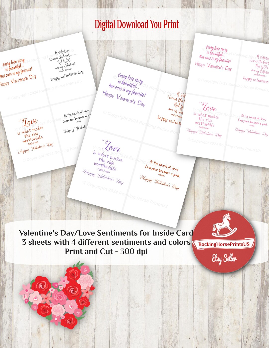 Love/val Day Sentiments for Inside Card - Print, Cut, Glue - 300 Dpi ...