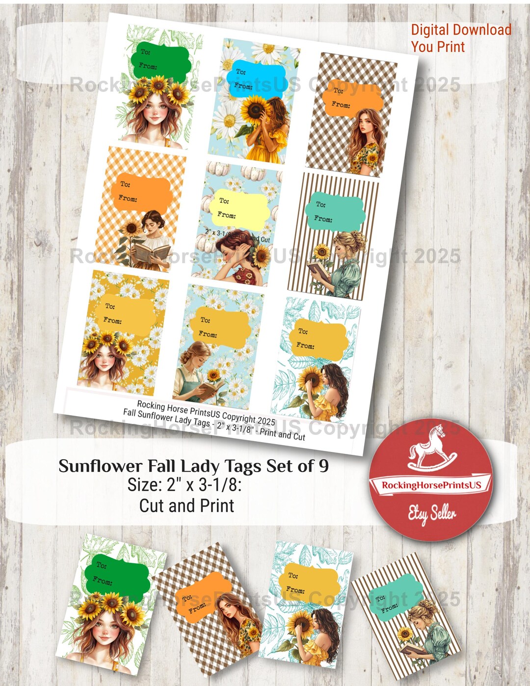 Sunflower Ladies Fall Tags - 300 Dpi JPEG - 2" X 3-1/8" - 9 to a Sheet ...