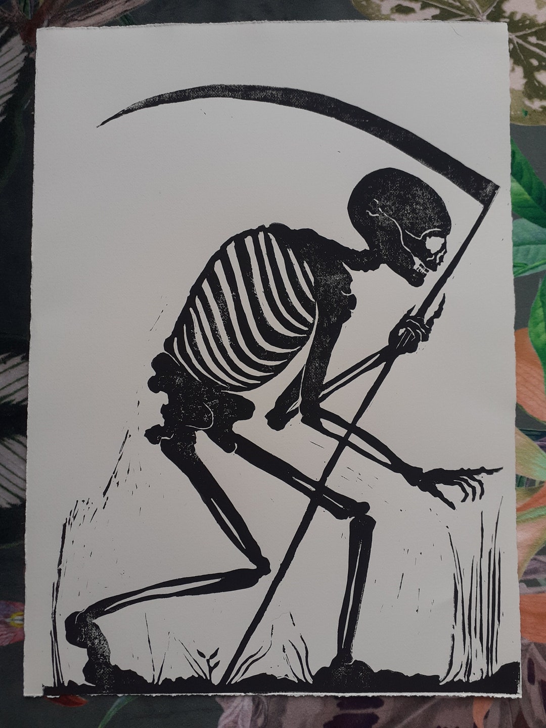 Creeping Skeleton Lino Print - Etsy