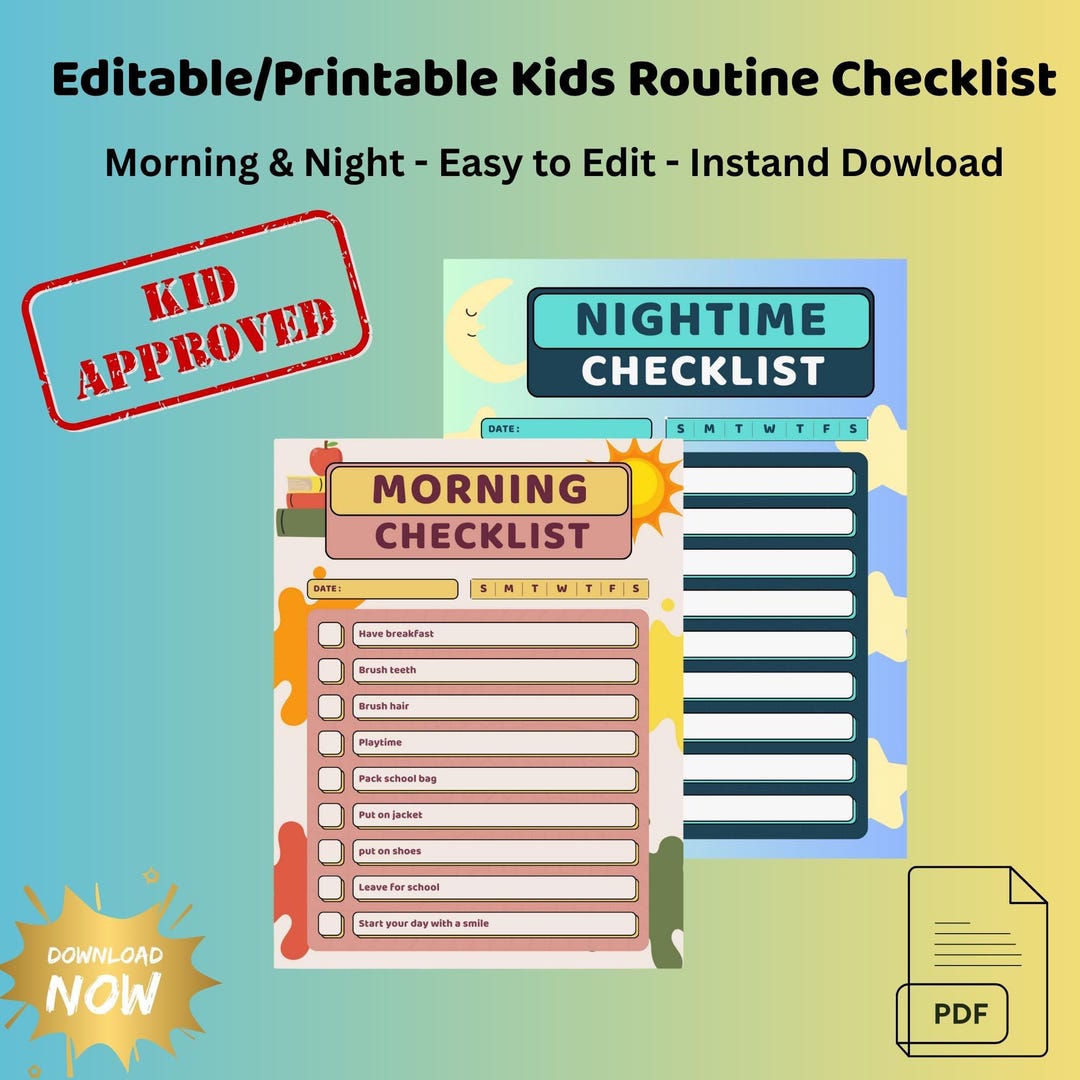 Morning and Evening Routine Planner Bundle – Printable and Editable - Etsy