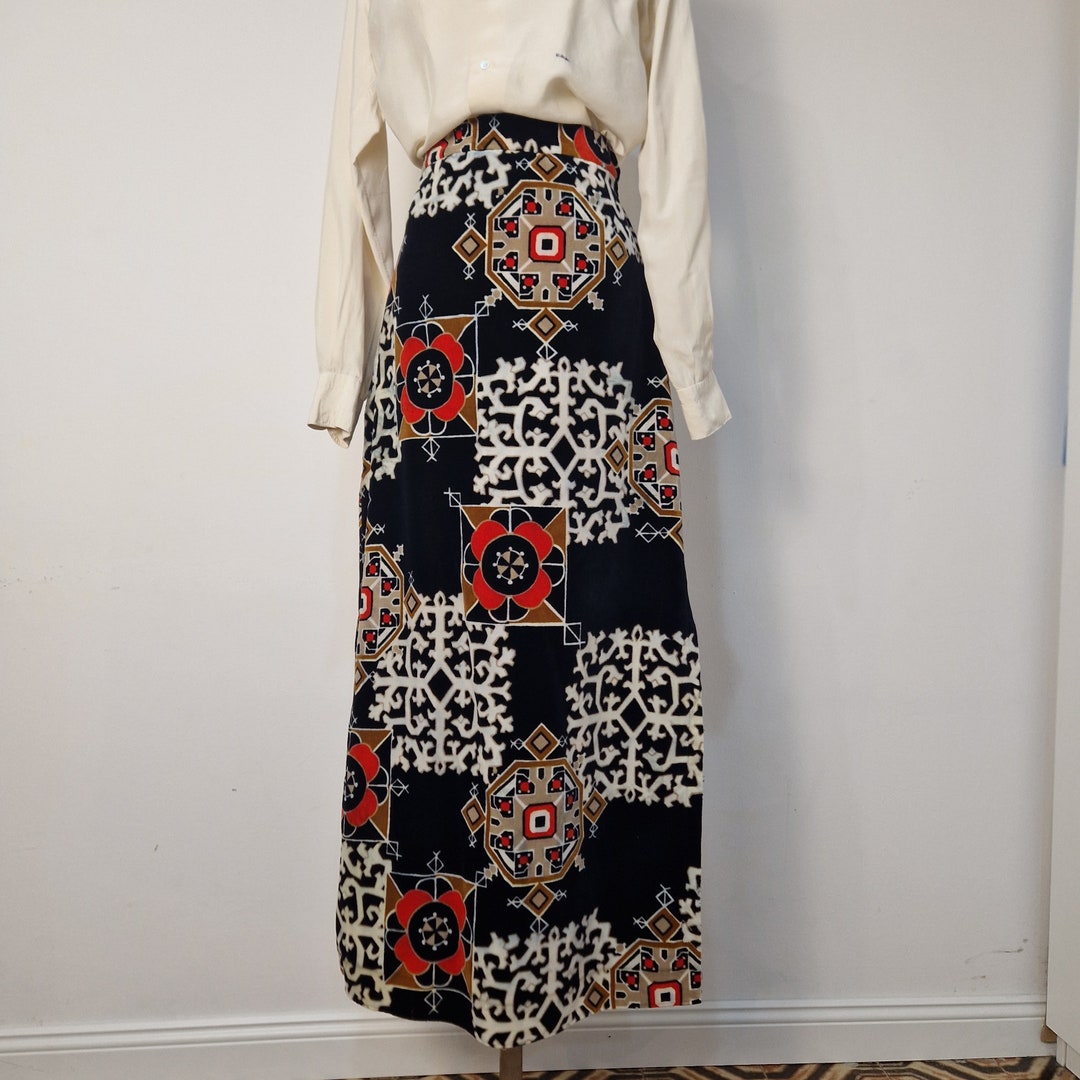 Vintage Velvet Long Skirt, 1970s Skirt Geometric Pattern Art Deco - Etsy