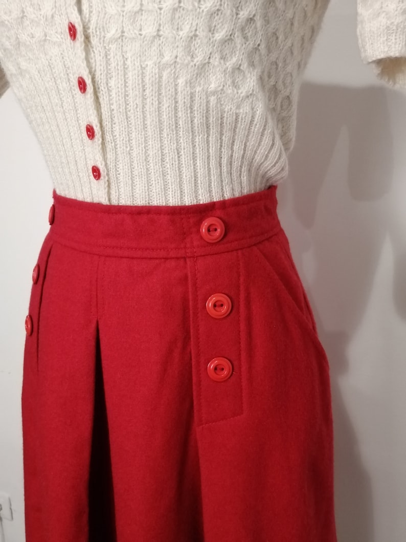 Vintage Red Wool Skirt - Etsy