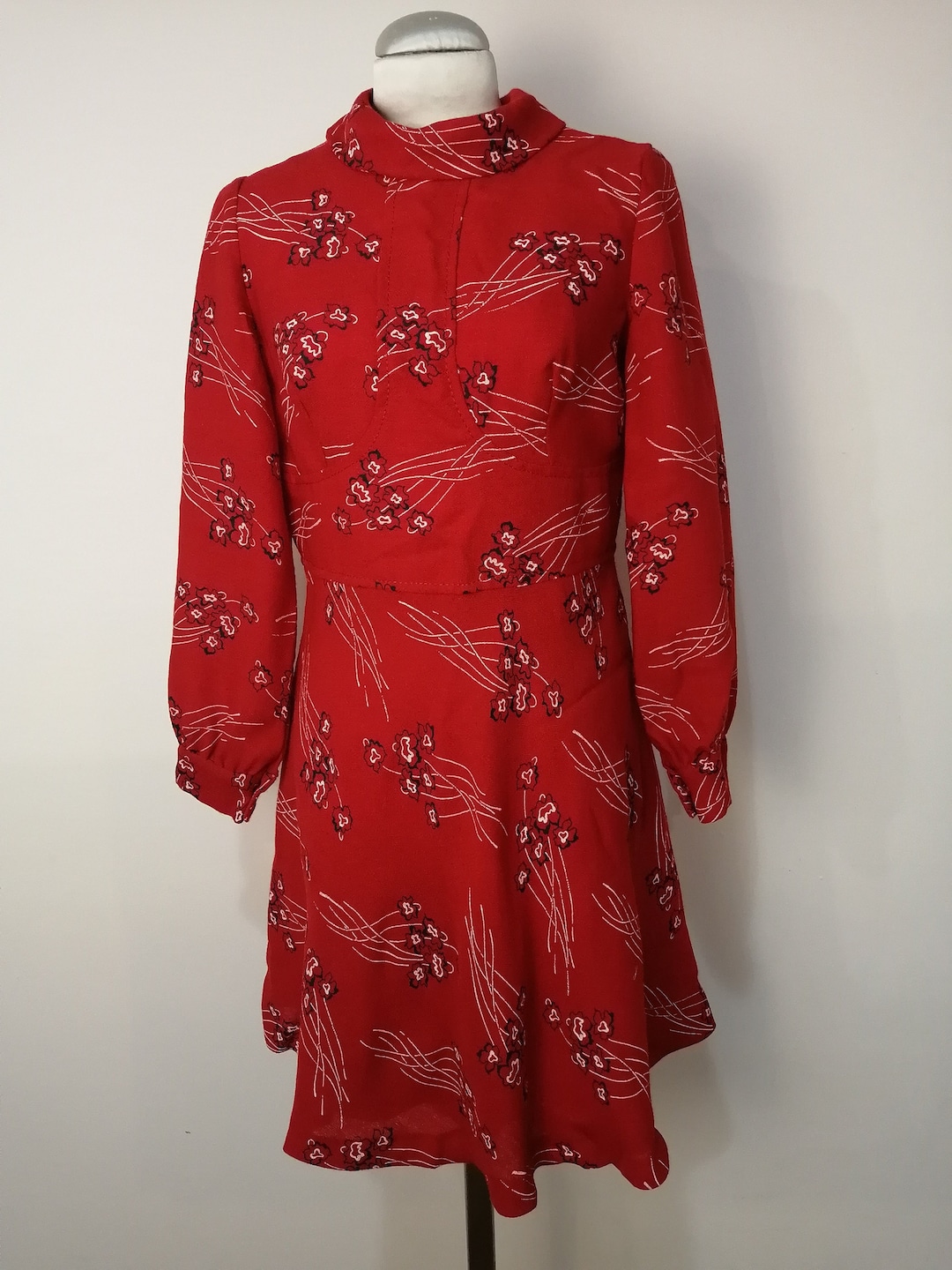 Vintage Red Dress With Flower Pattern 1970s Hippie Boho Dress - Etsy