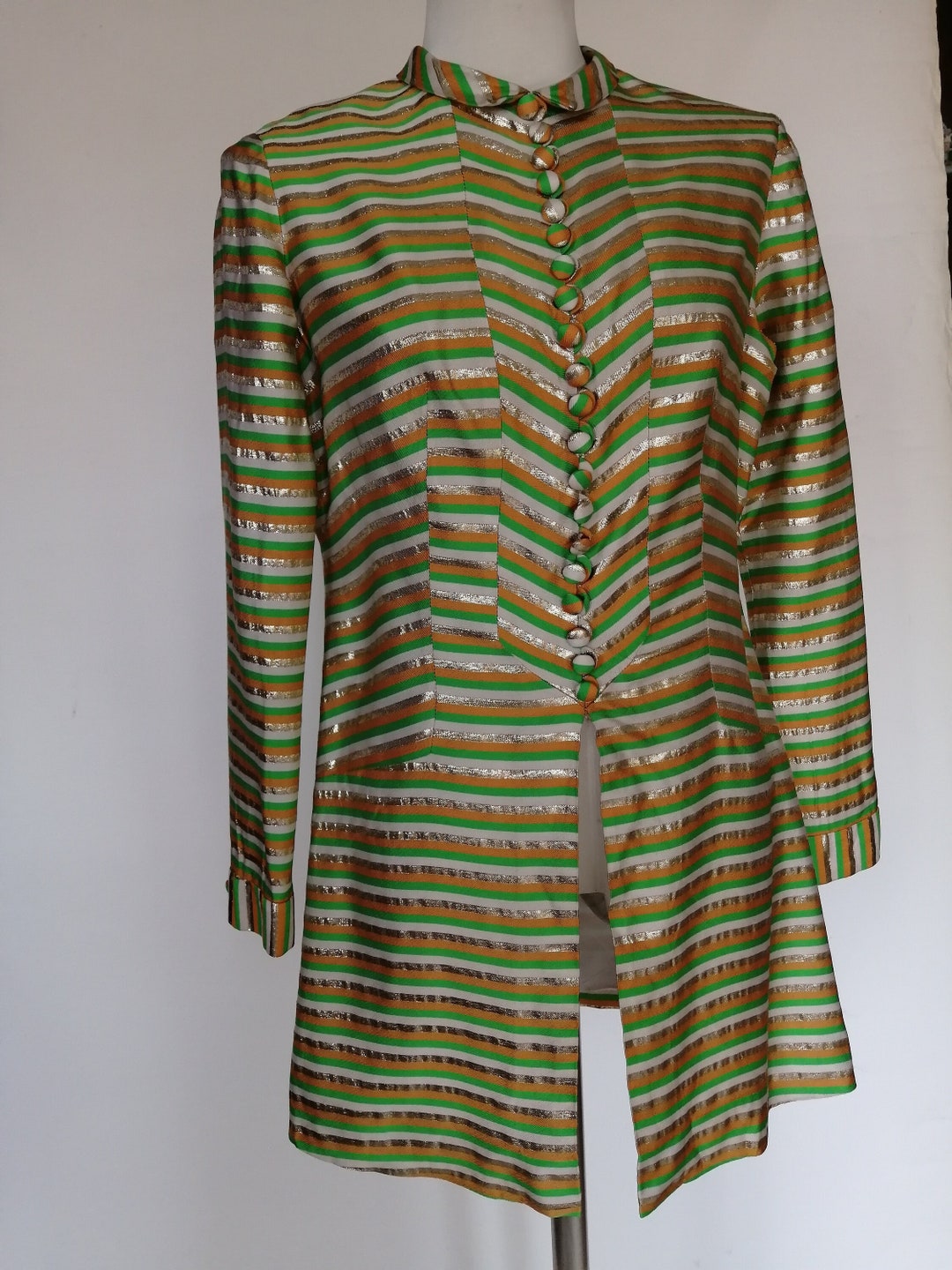 Seventies Striped Long Jacket, White Green and Gold - Etsy