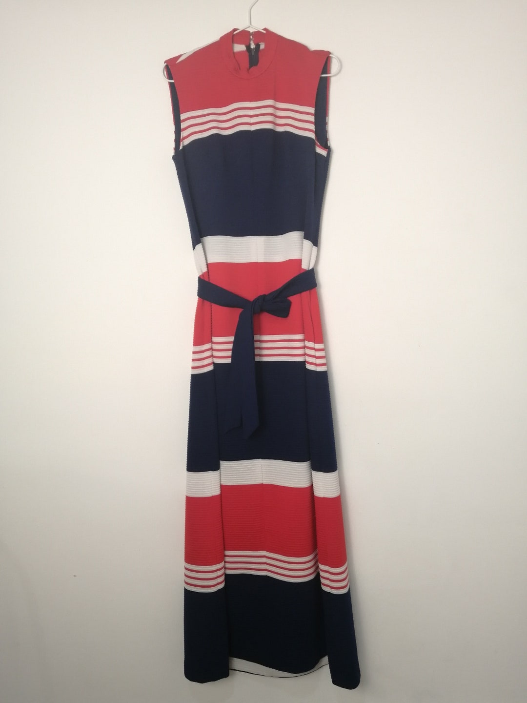 Vintage Long Dress, 1960s A-line Dress, Summer Dress, Red White and Blu ...