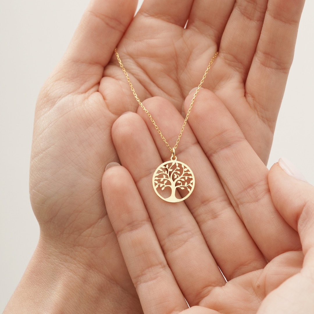 Tree of Life Necklace • 14k Solid Gold Family Necklace • Medallion Tree ...