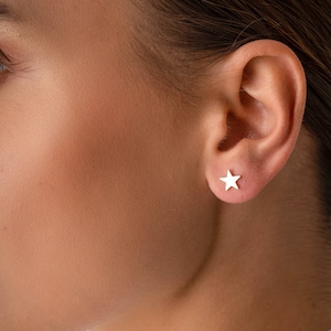 14k Gold Star Stud Earrings • Tiny Star Earrings • Minimalist Celestial Studs • Gold Everyday ...