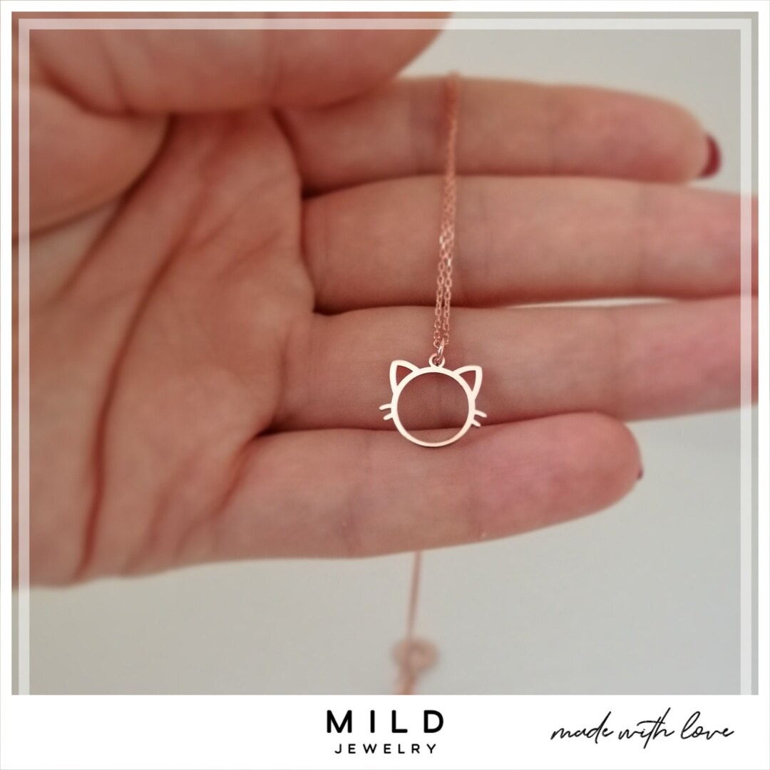 Tiny Cat Necklace, Sterling Silver Cat Head Necklace, Silver Cat ...
