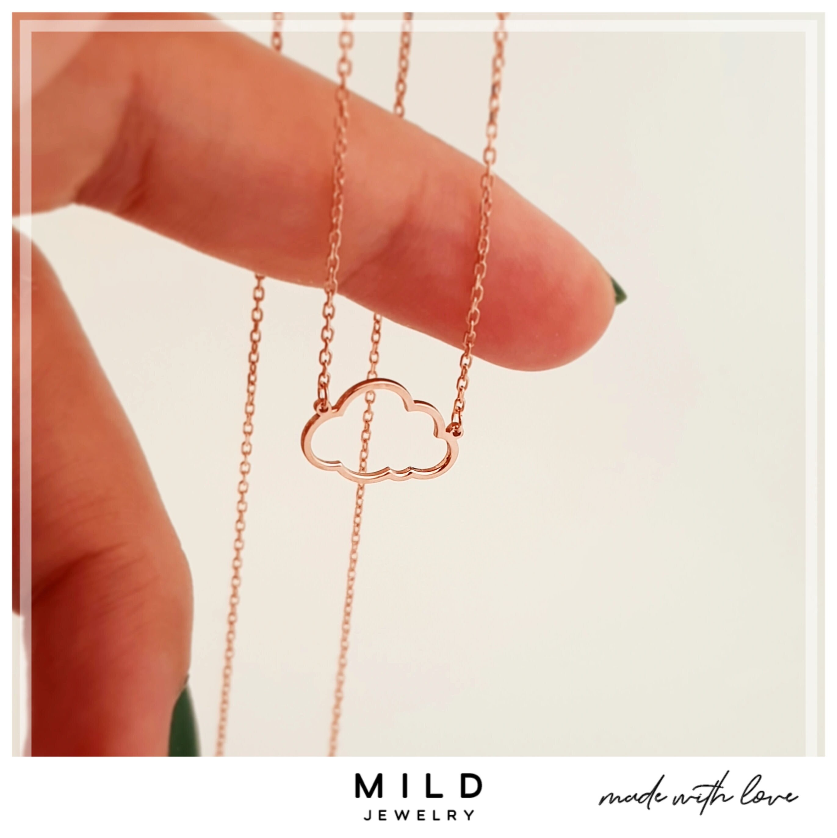 14k Gold Cloud Necklace Tiny Gold Cloud Necklace Delicate - Etsy