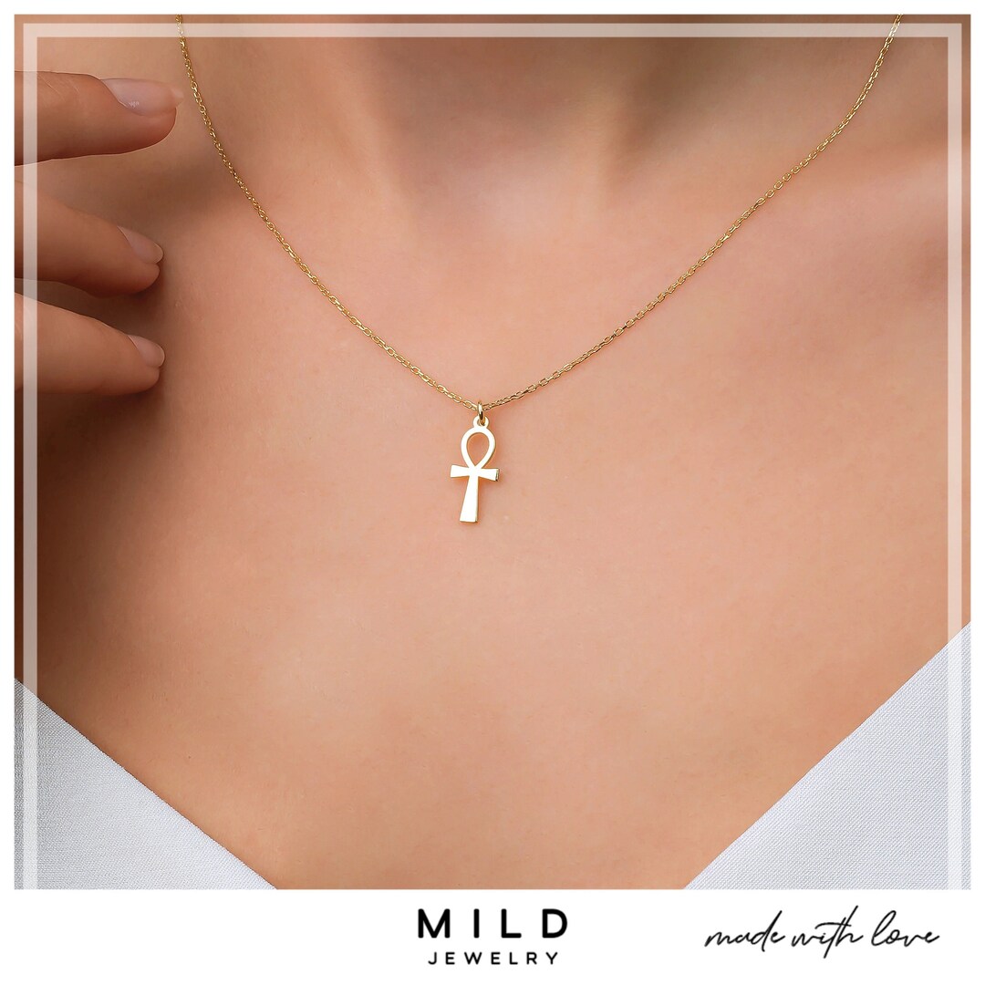 14k Gold Tiny Ankh Necklace • Rose Gold Ankh Necklace • Ankh Pendant ...