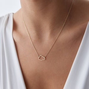 14k Gold Cloud Necklace • Tiny Gold Cloud Necklace • Delicate Cloud ...