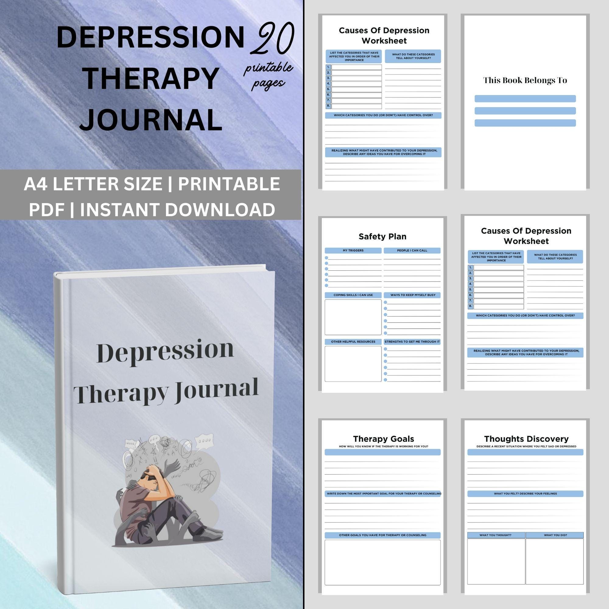 Depression and Therapy Journal, Mental Health Planner, Emotional ...