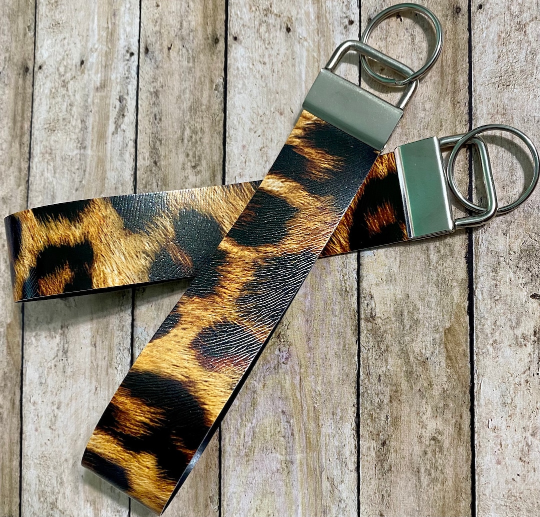 Cheetah Print Keychain Wristlet, Faux Leather Keychain, Key Fob ...