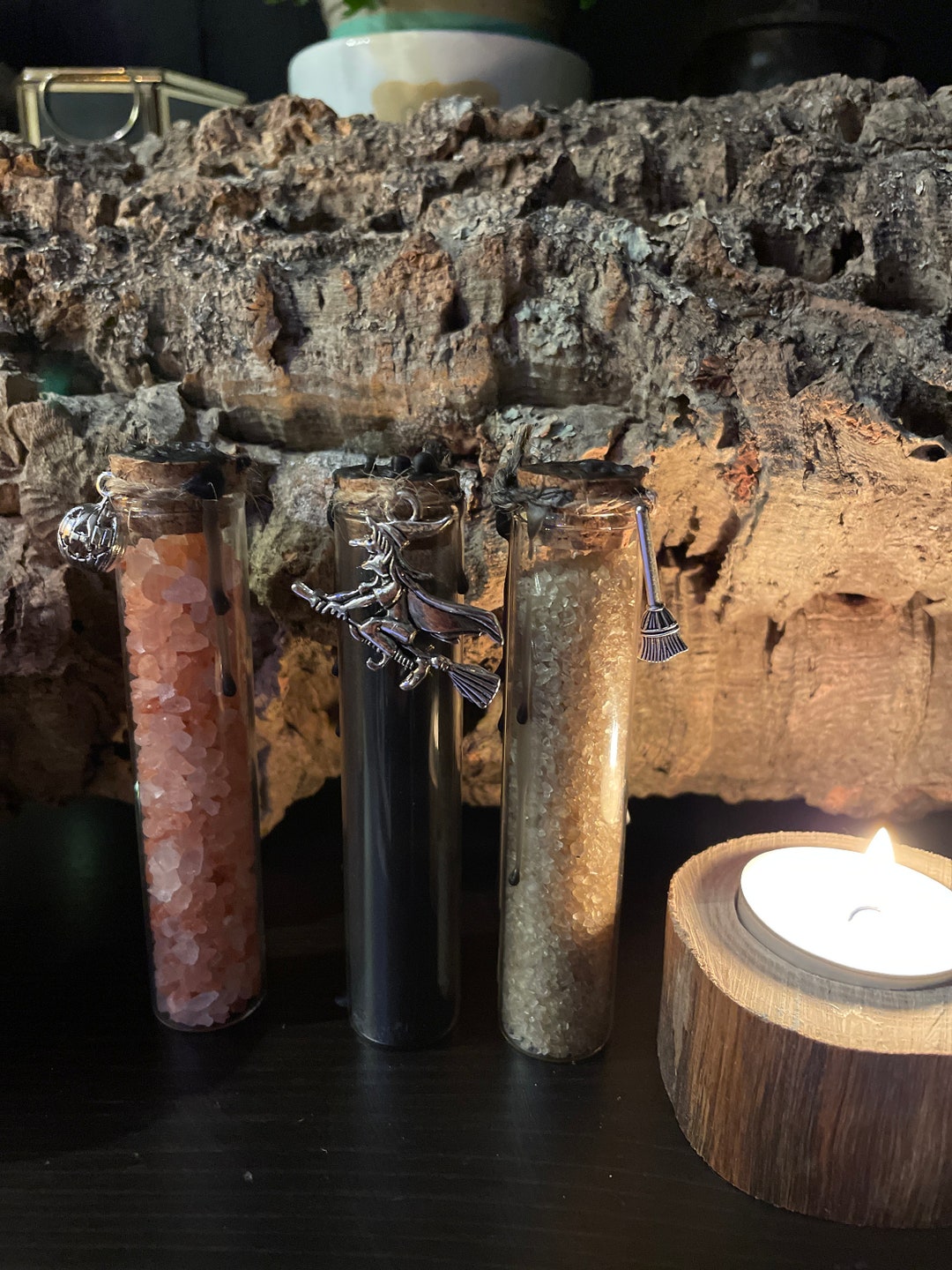 Witches Salts With Charms, Black,pink Himilayan, Hawaiian Green Salt ...