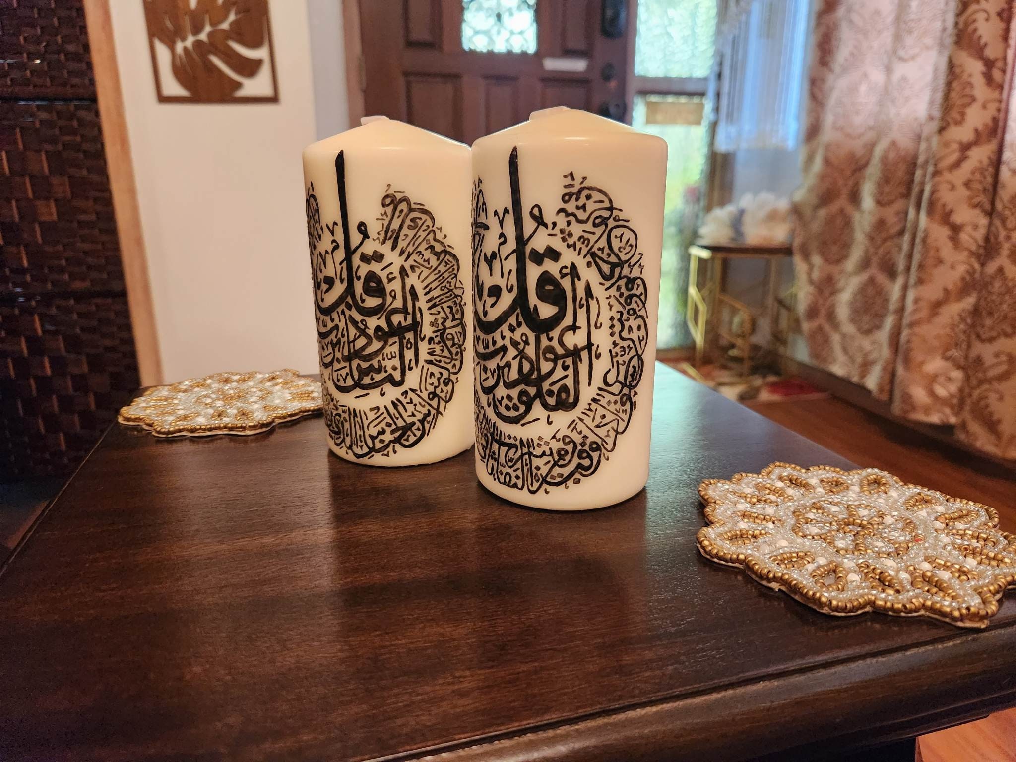 Hand-painted Islamic Quran Candles (2 Pcs) Surat Al-falaq and Surat An ...