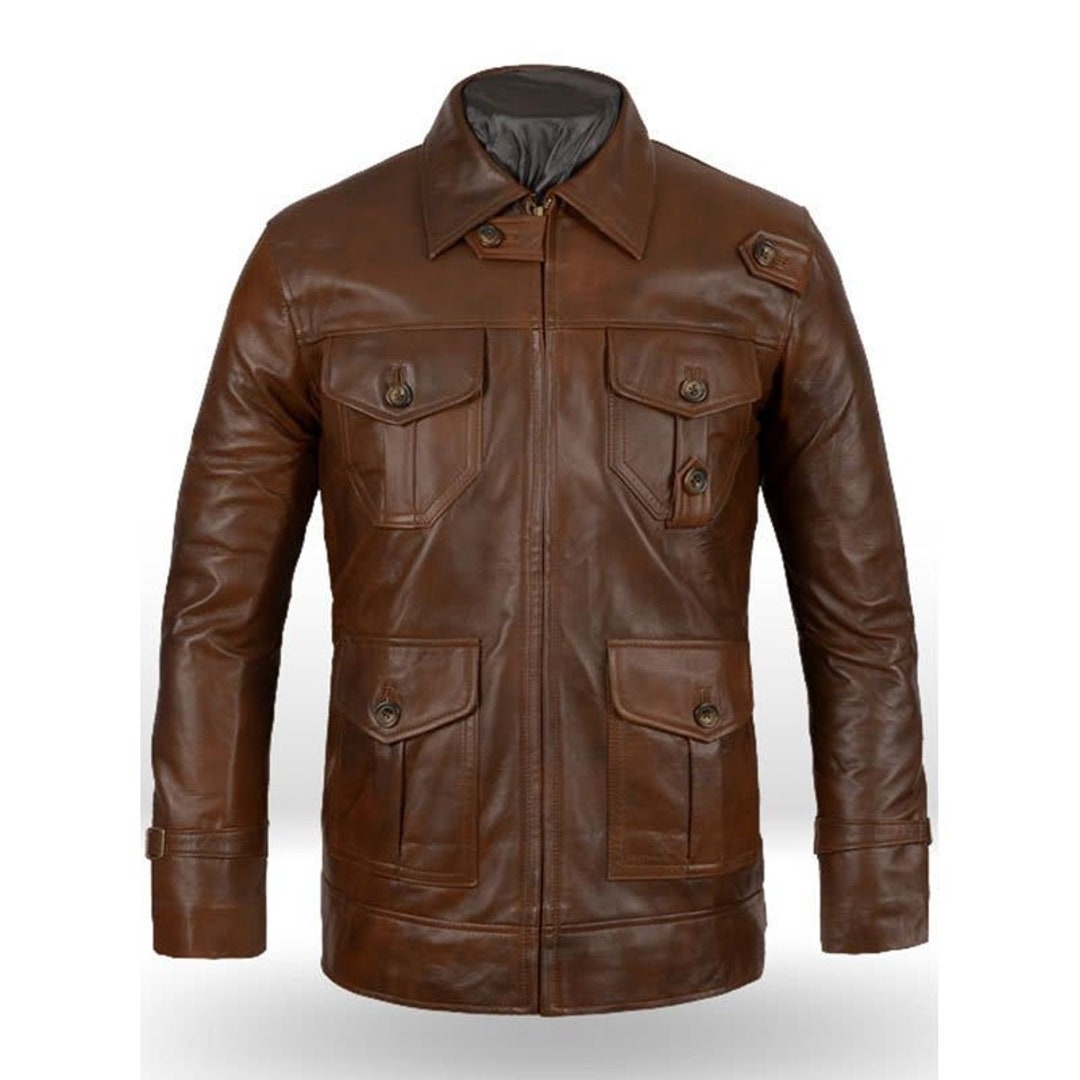 Men's Real Leather Jacket Handmade Genuine Lambskin Jacket Brown ...