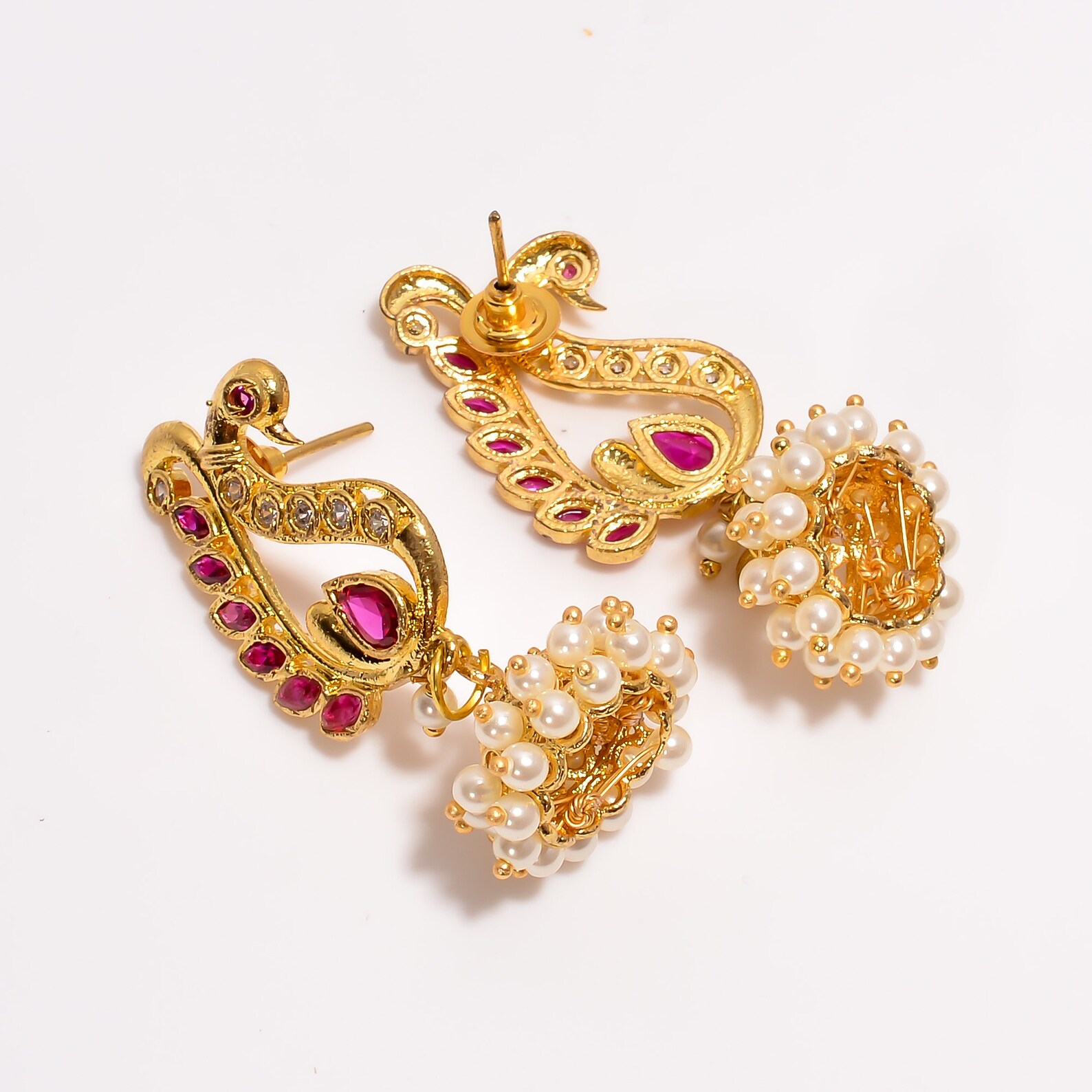Gold Plated Bugadi Earrings: Red Cubic Zirconia, Marathi Jewelry - Etsy