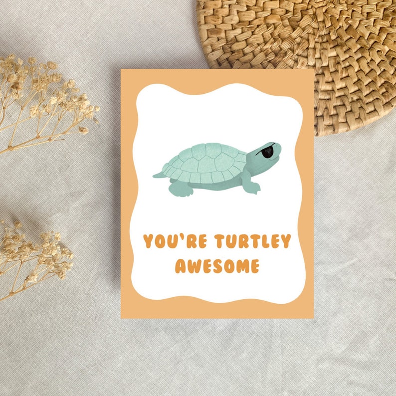 You’re Turtley Awesome Greeting Card, Funny and Cheesey Thank You Card ...