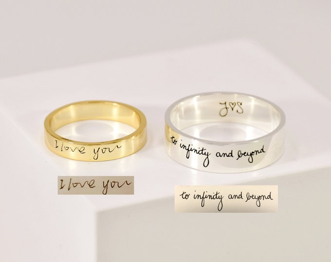 Personalized Engraved Handwriting Ring Wide Handwriting Band Custom ...