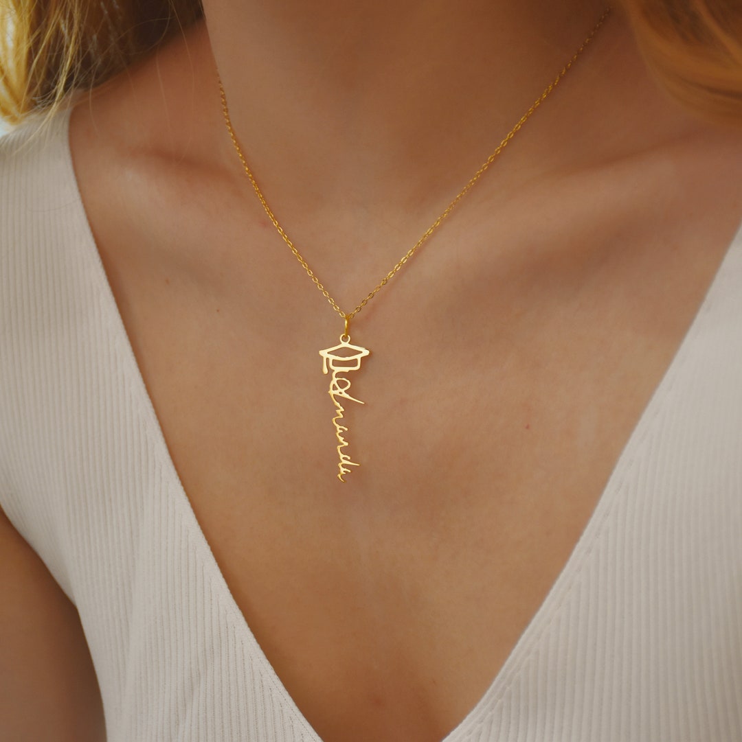Graduation Necklace • Bachelor Cap Necklace • Custom Name Necklace ...