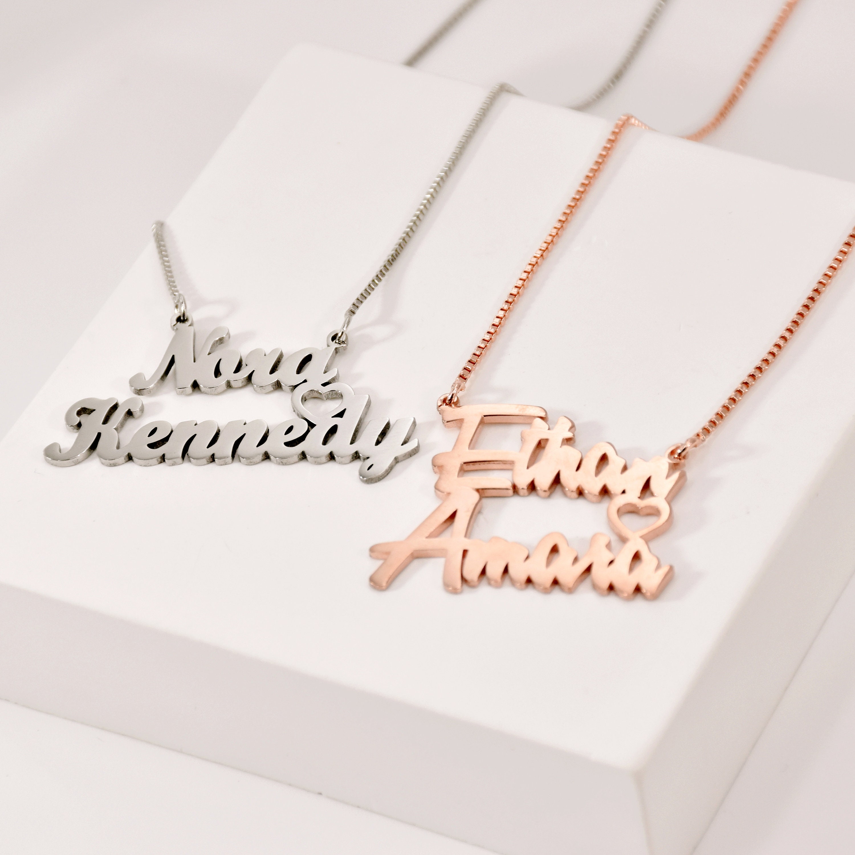 Two Name Necklace Personalized Double Name Necklace Dainty - Etsy