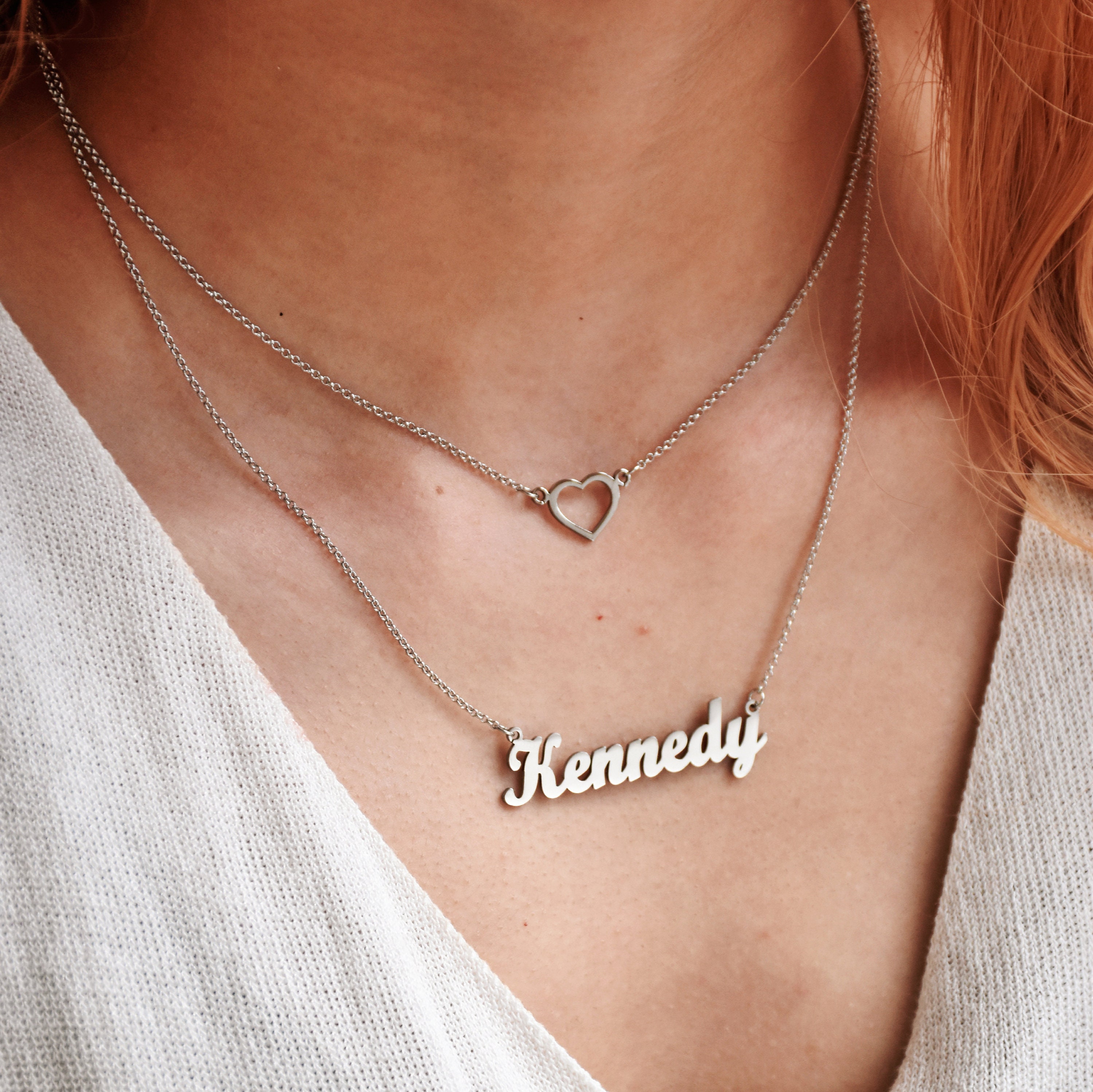 Double Layered Name Necklace Double Chain Name Necklace | Etsy