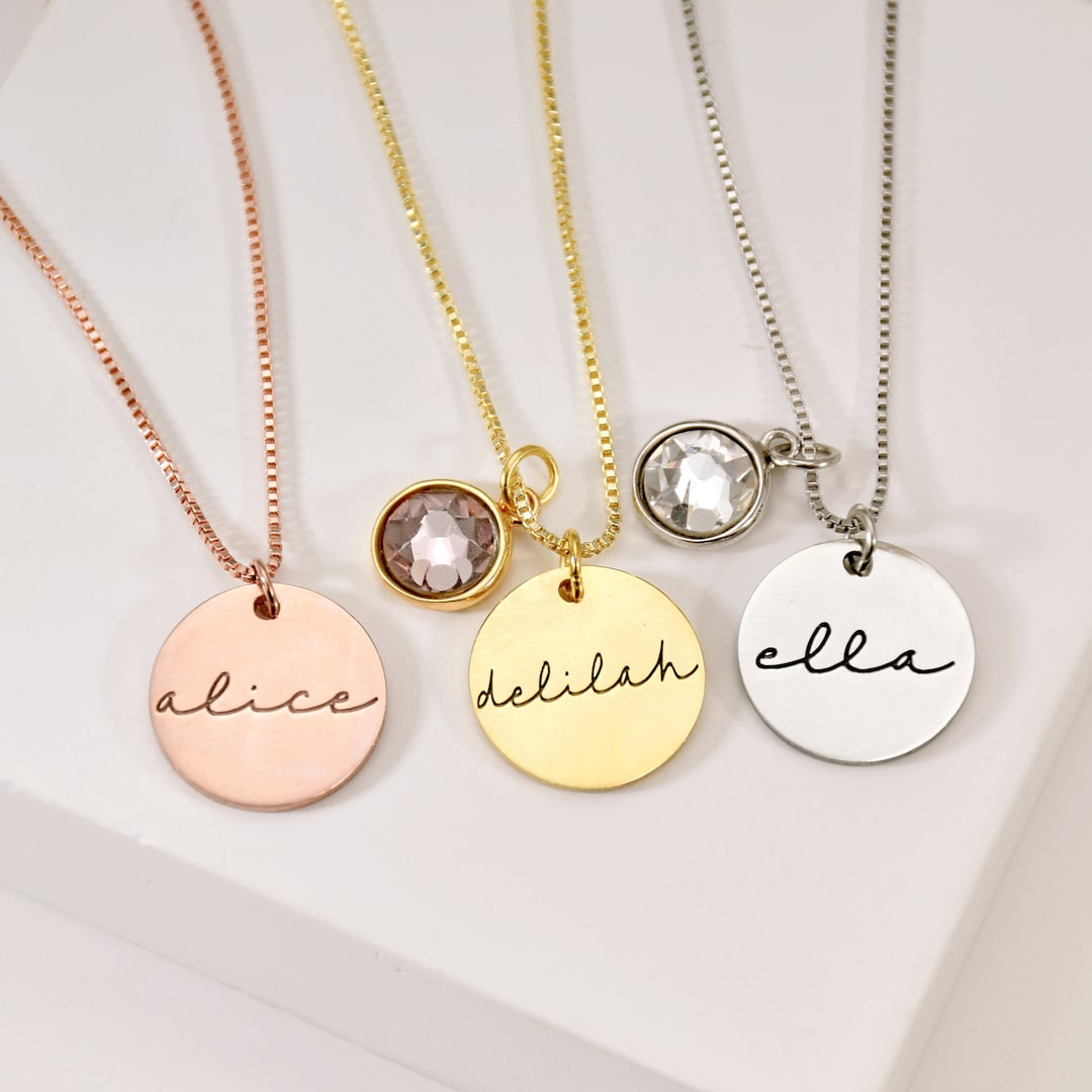 Personalized Initial Birthstone Necklace • Custom Beaded Disc Name ...
