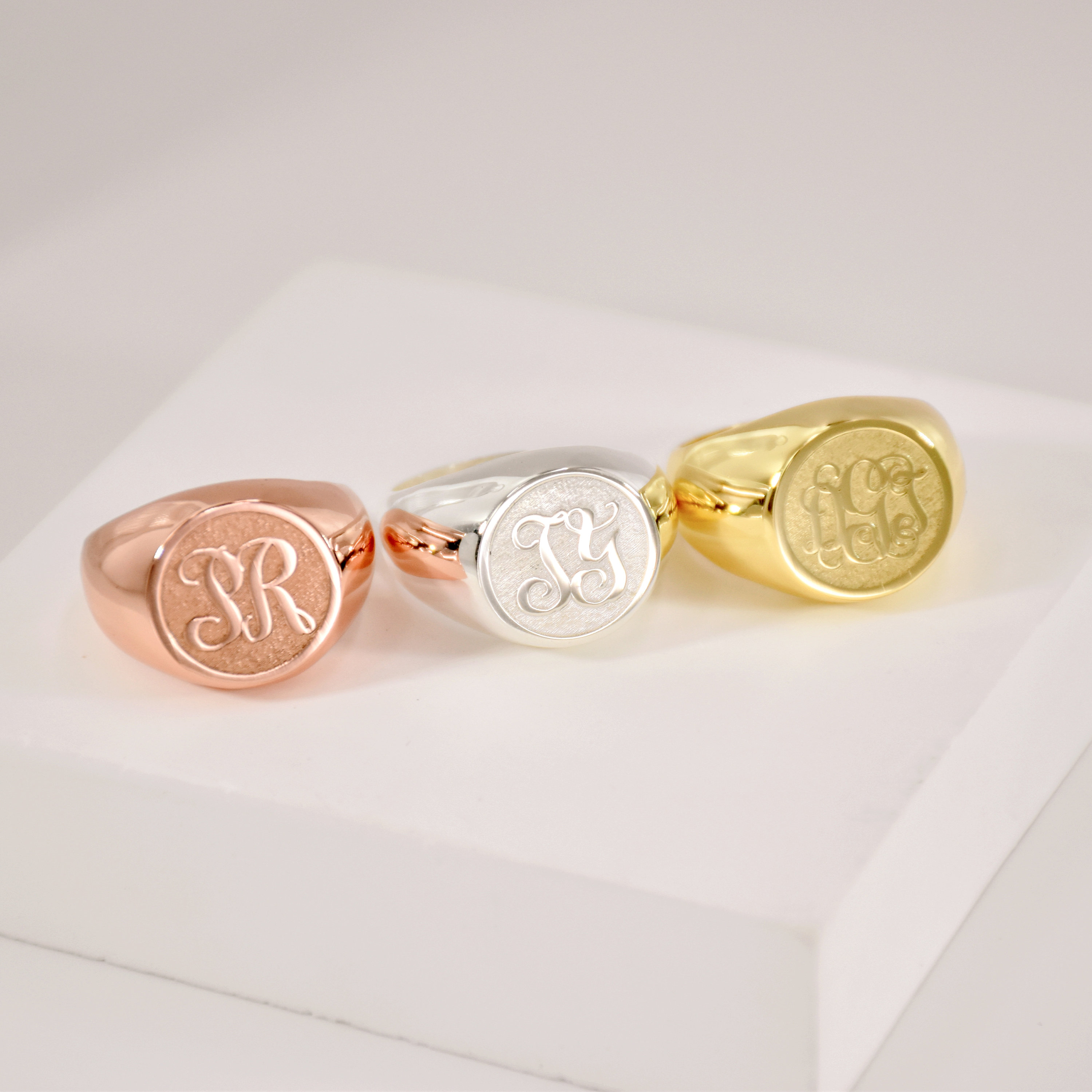 Signet Monogram Ring Personalized Initial Gold Signet Ring | Etsy