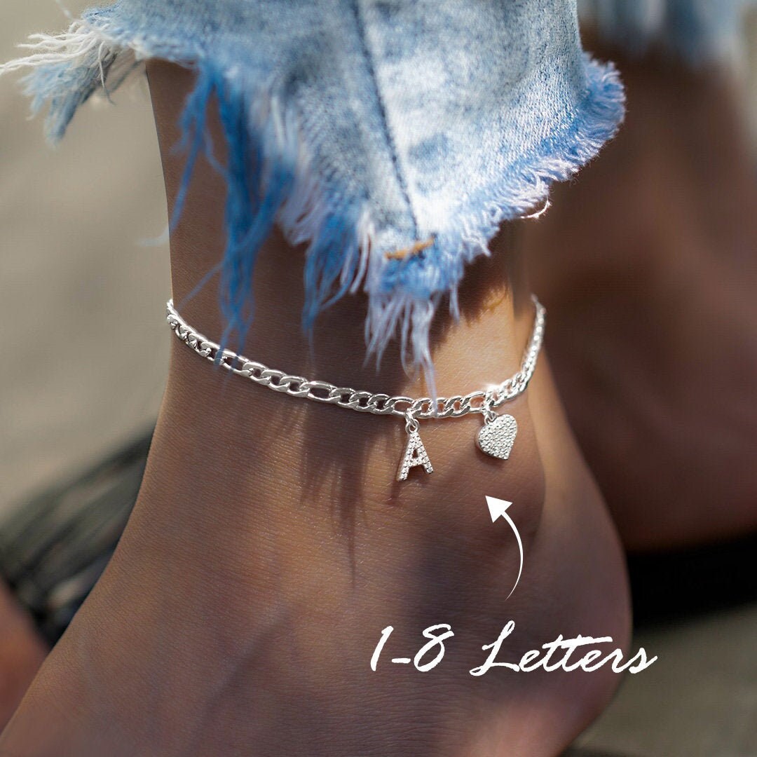 Personalized Sparkle Initial Anklet Custom Name Anklet | Etsy